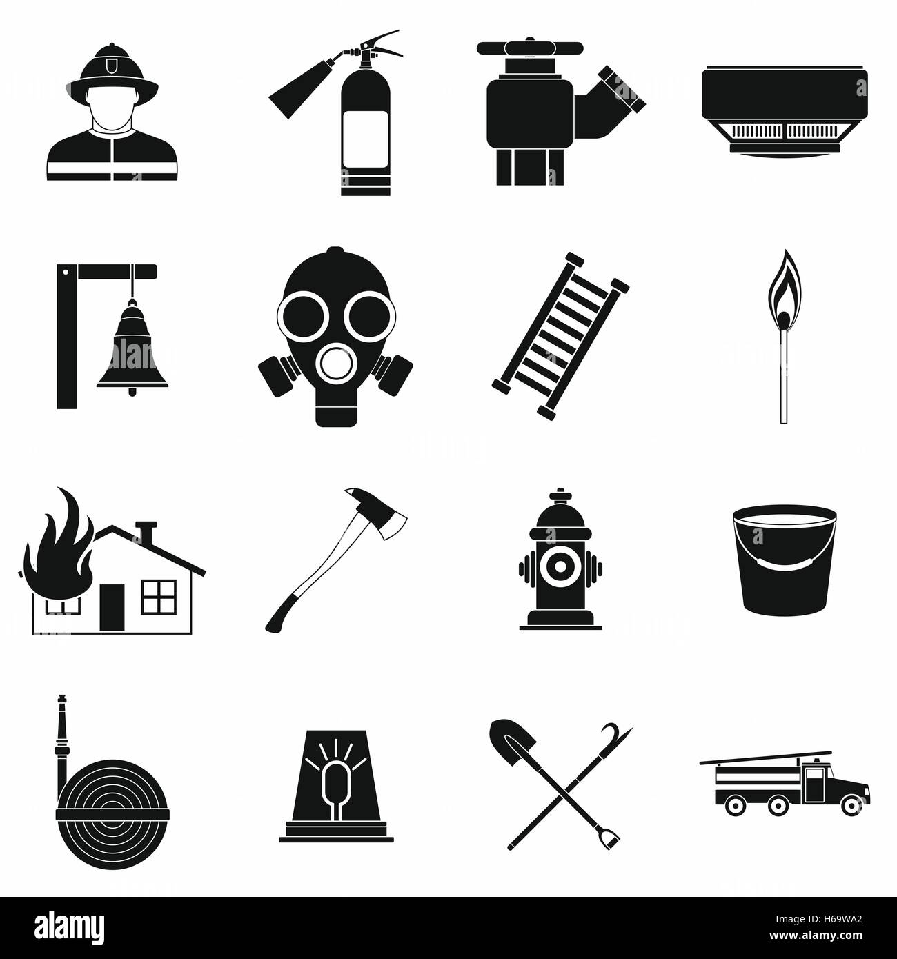 Firefighter black simple icons set Stock Vector Image & Art - Alamy
