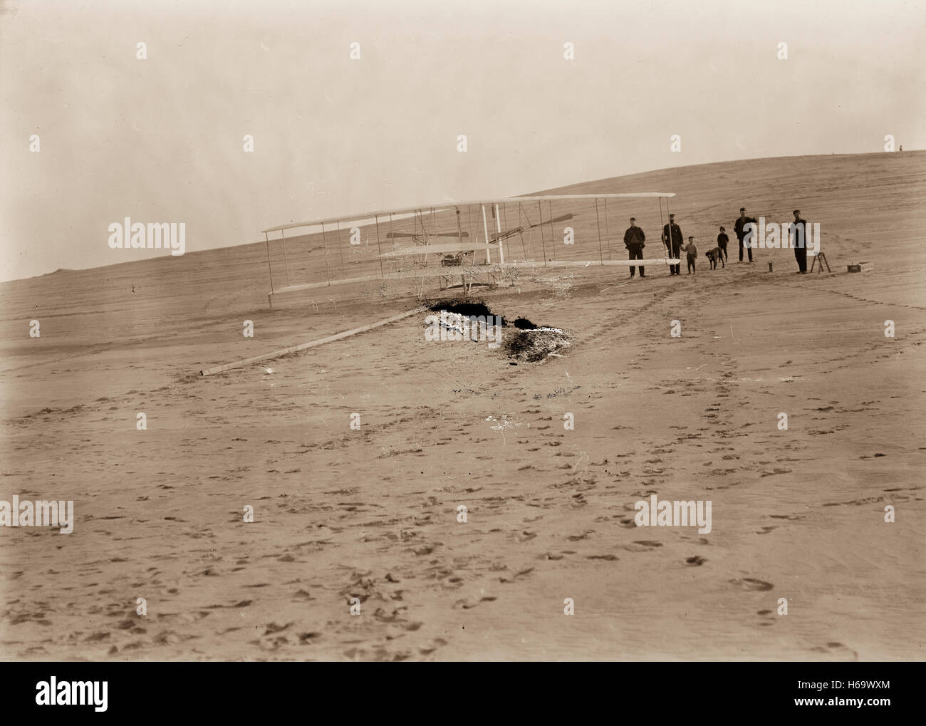 1903 machine on the launching track at Big Kill Devil Hill, prior to ...
