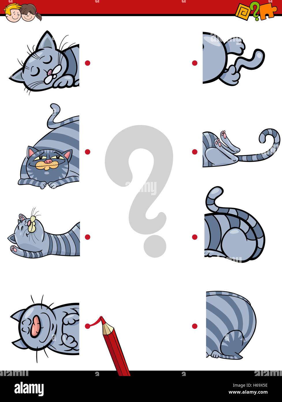 Cartoon Illustration of Education Activity Task of Matching Halves with ...