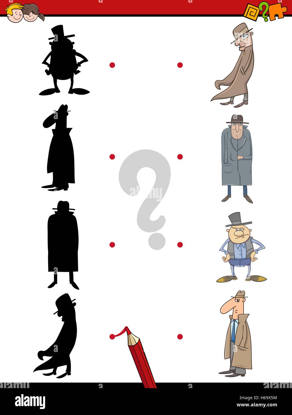 Cartoon Illustration of Find the Shadow Educational Activity Game for ...