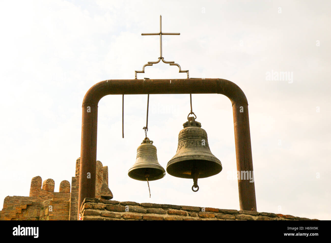 Old twin traditional metal church bells Stock Photo - Alamy