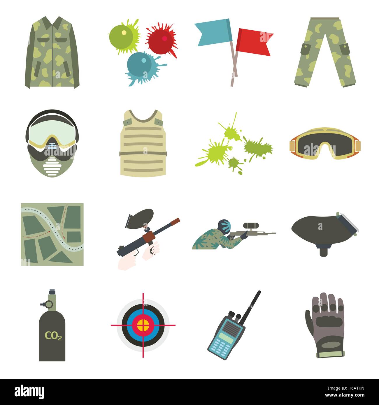 Paintball game flat icons set Stock Vector Image & Art - Alamy