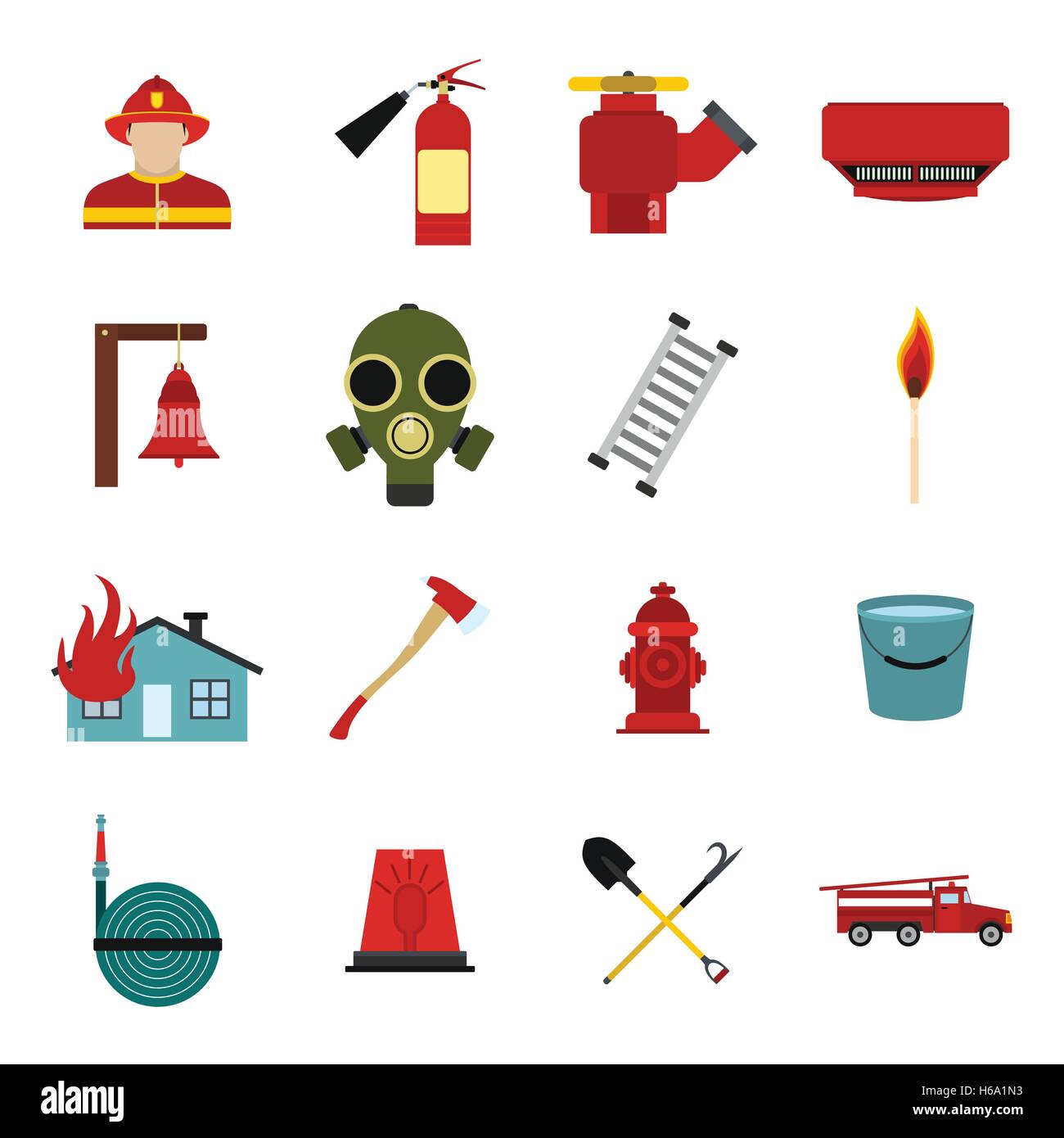 Firefighter flat icons set Stock Vector Image & Art - Alamy
