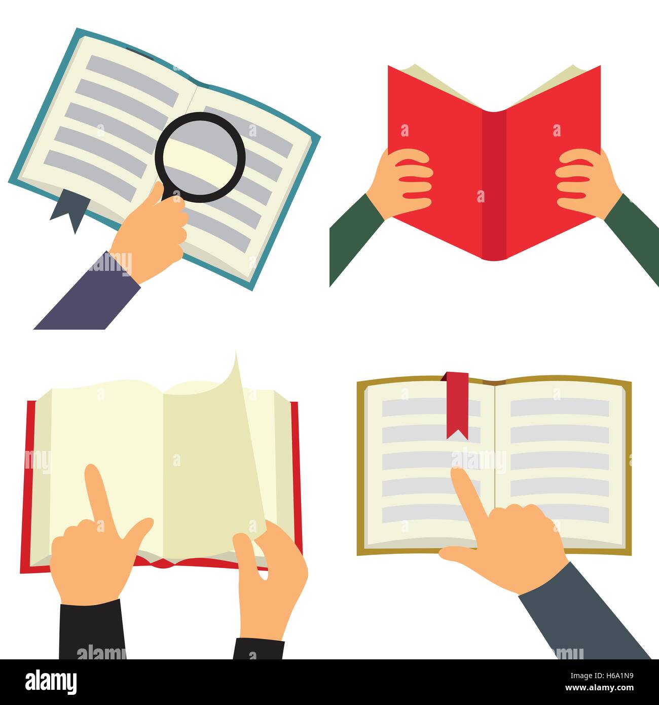 Reading book flat icon set Stock Vector Image & Art - Alamy