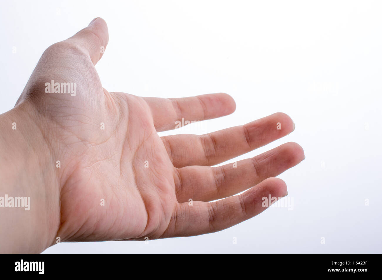 Hand open for a gesture isolated on white background Stock Photo - Alamy