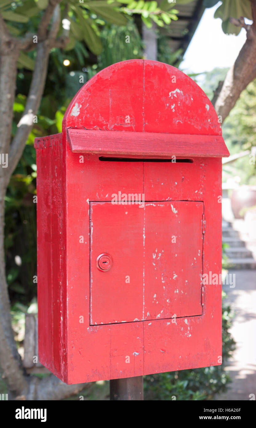 Old wooden red post box, stock photo Stock Photo - Alamy