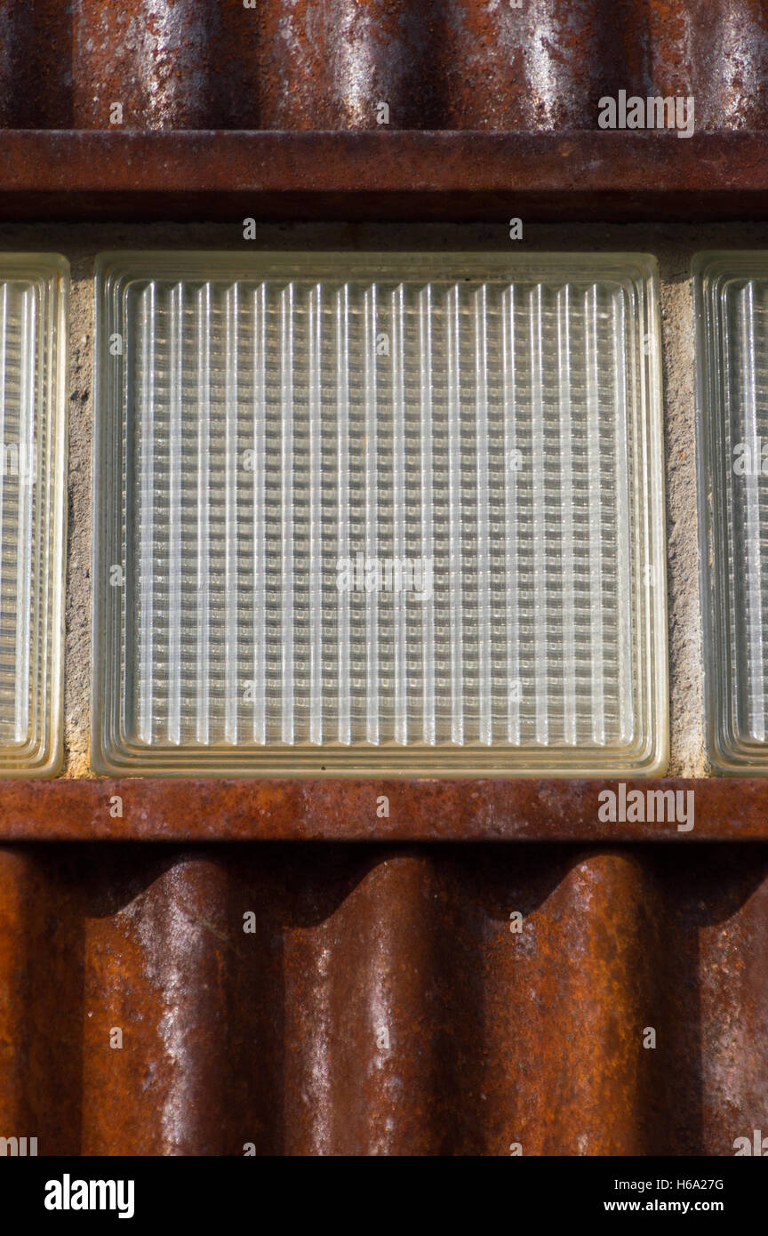Close Up of Old, Rusty Corrugated Metal Wall with a Textured Glass ...