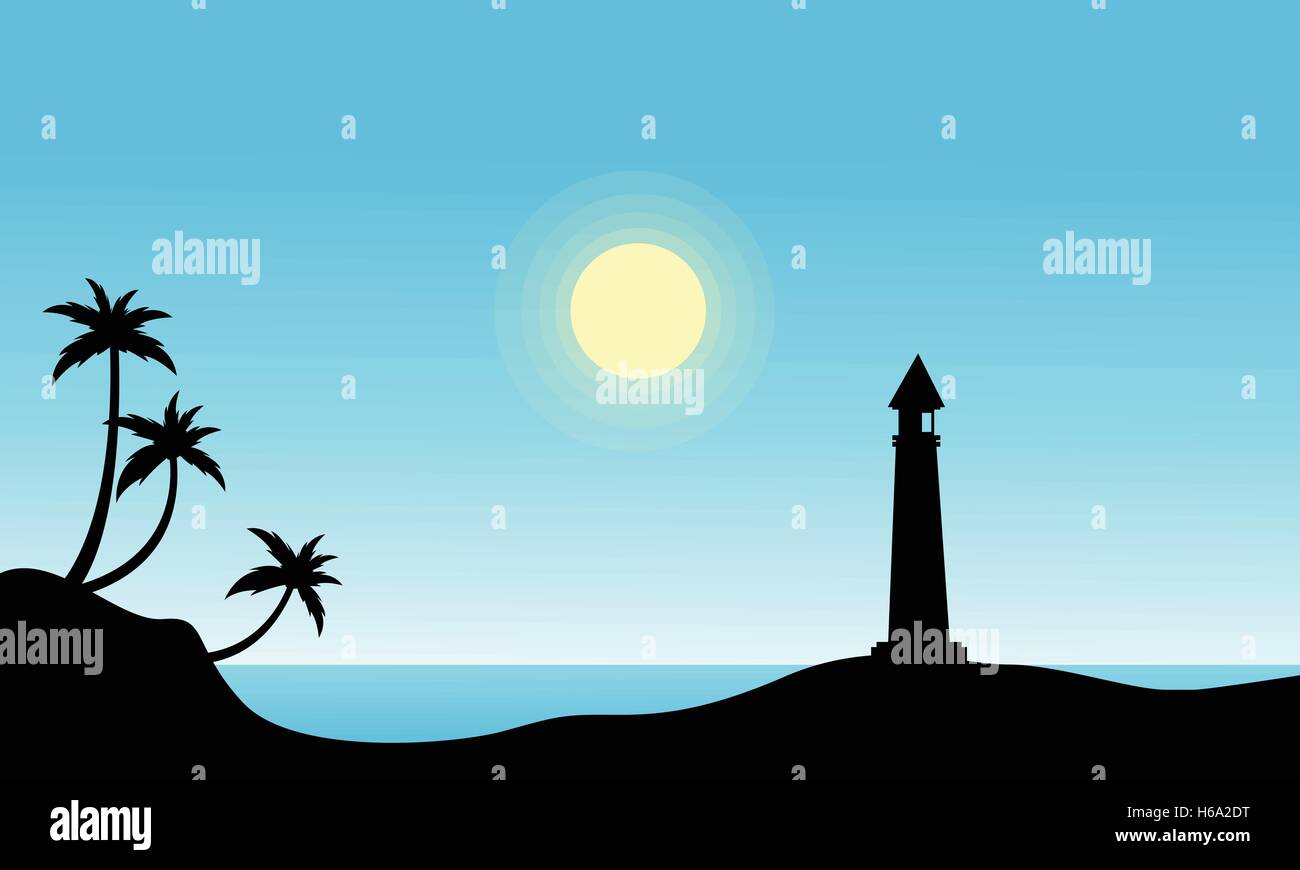 Lighthouse sunset on beach Stock Vector Images - Alamy