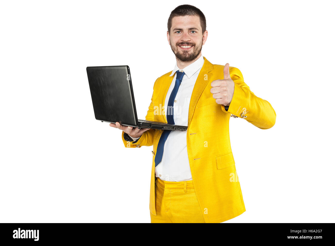 thumbs up for a new computer in work Stock Photo - Alamy