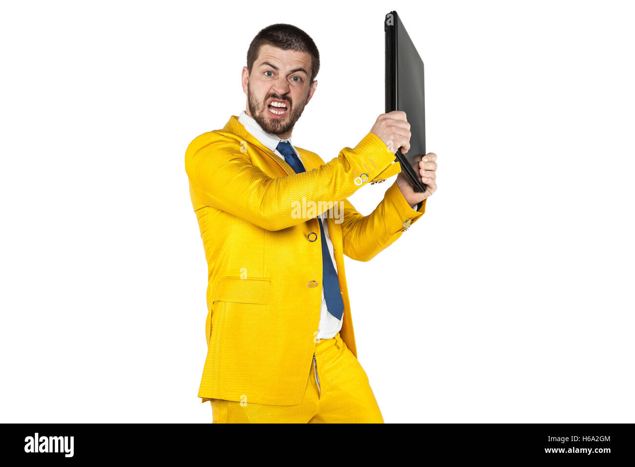 angry businessman smashing computer Stock Photo - Alamy