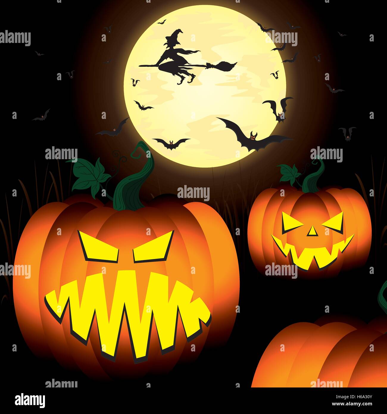 Halloween, pumpkin, Witch, Spooky, Bats, moon, broom, hat, Leaves, Road ...