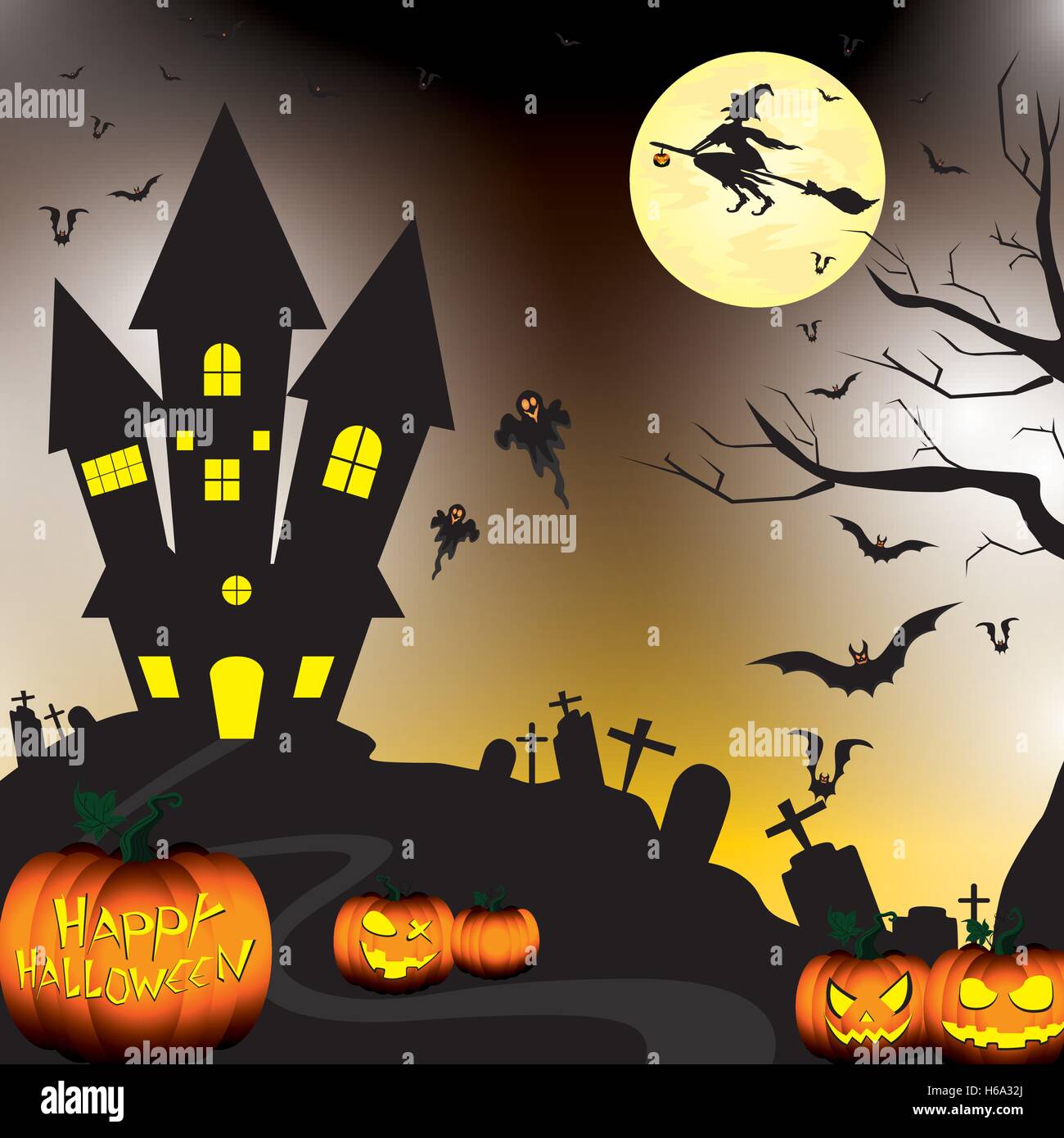 Halloween, pumpkin, Witch, Spooky, Bats, moon, broom, hat, Leaves, Road ...
