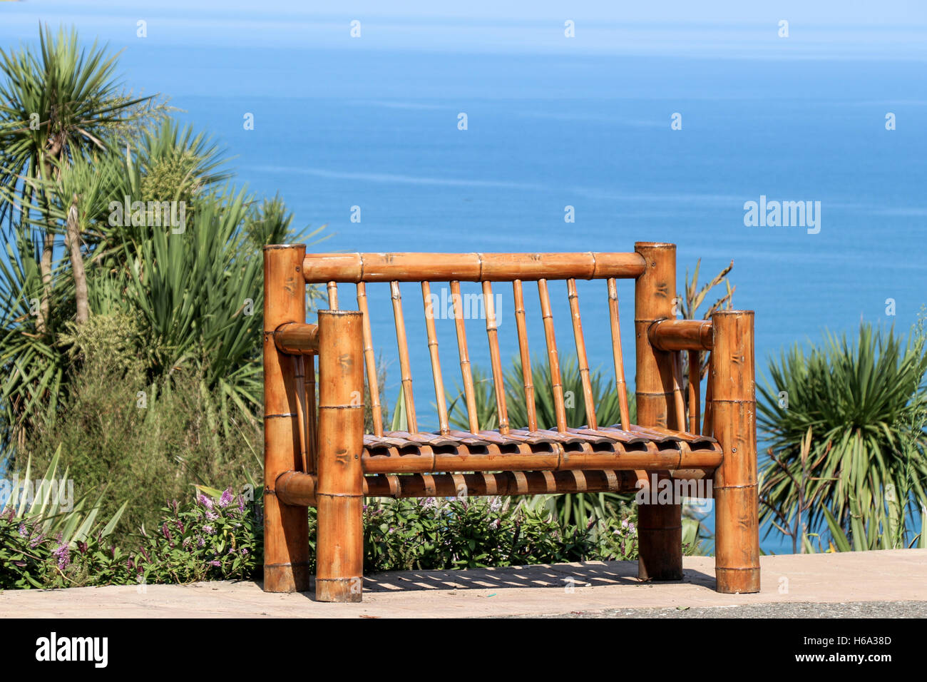 Wooden park bench at a park Stock Photo - Alamy