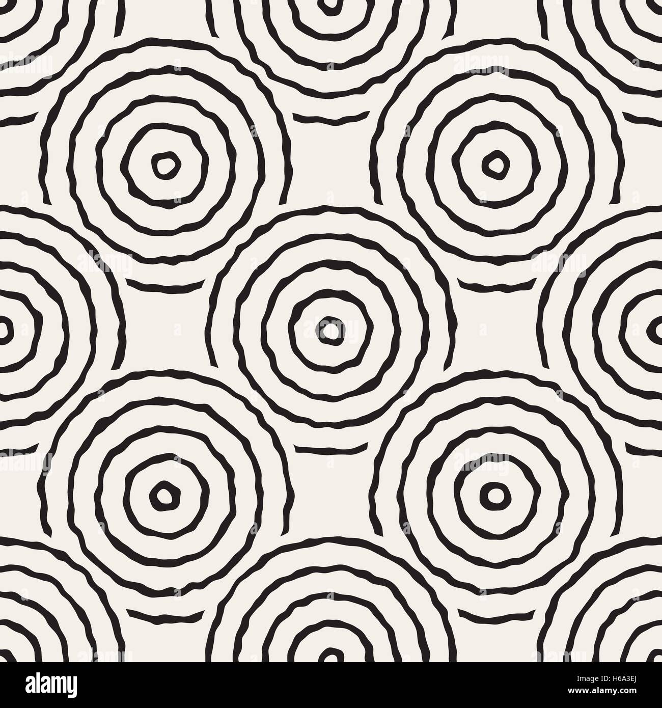 Vector Seamless Black And White Freehand Concentric Circles Pattern ...