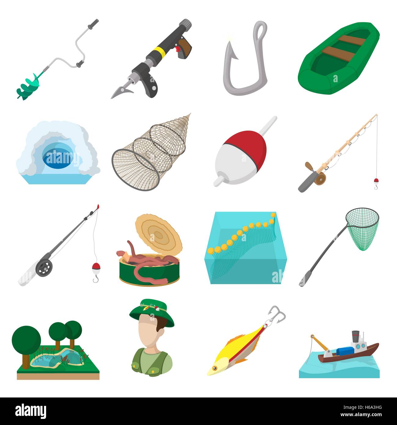 Fishing cartoon icons set Stock Vector Image & Art - Alamy