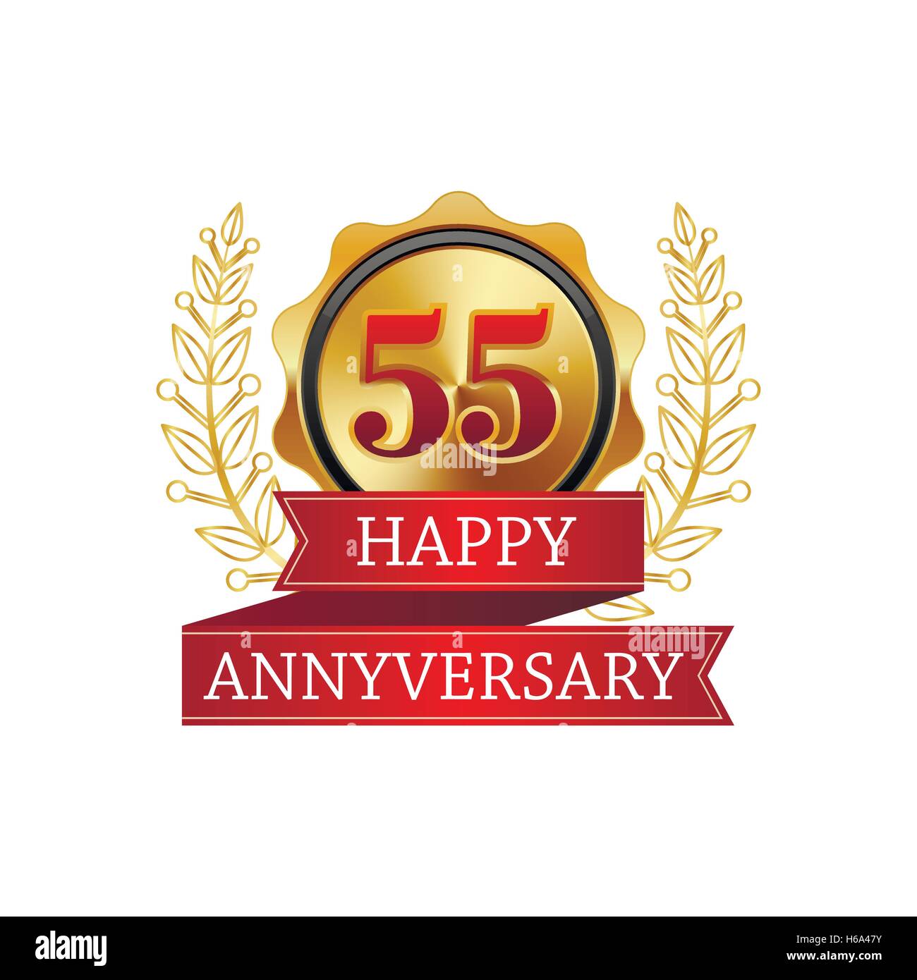 55 years anniversary golden label with ribbons Stock Vector Image & Art ...
