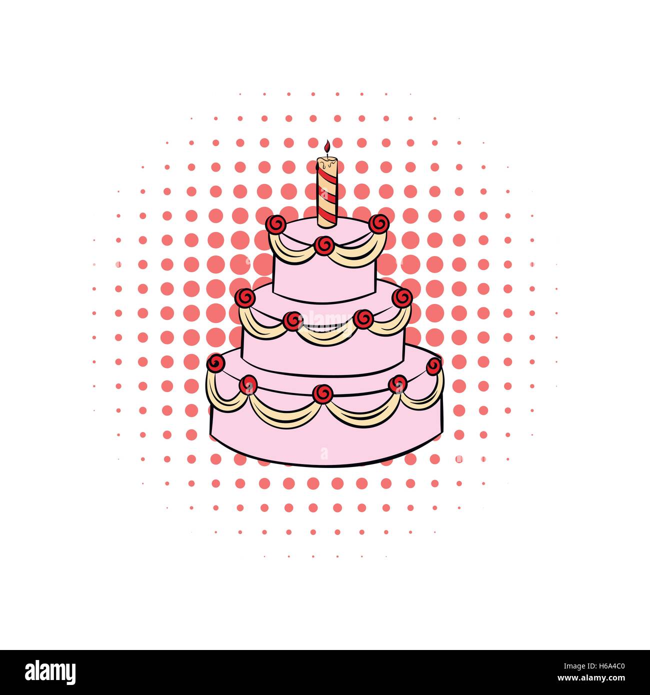 Three-tiered birthday cake with candle comics icon Stock Vector Image ...