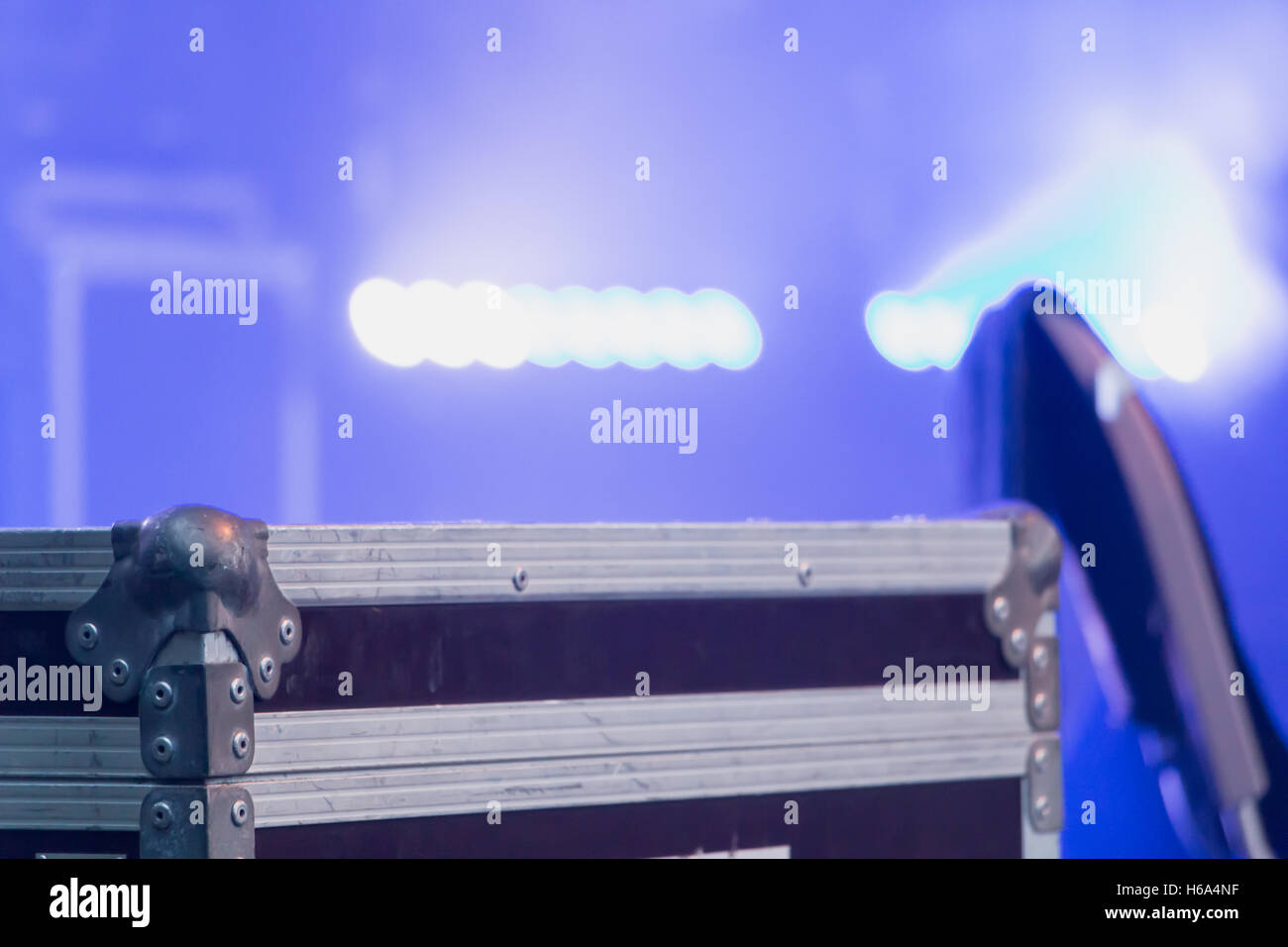 flight case on stage Lighted by light projectors on a concert Stock ...