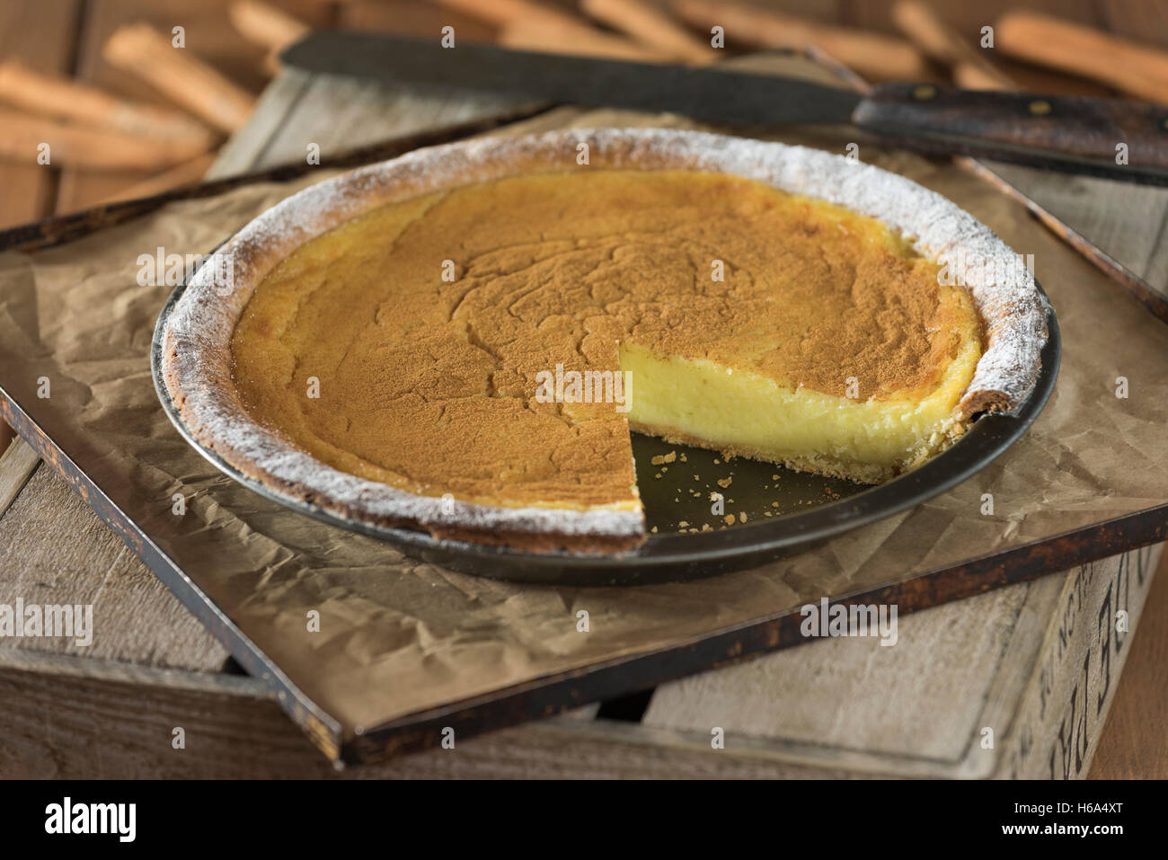 Melktert. South African milk tart Stock Photo - Alamy