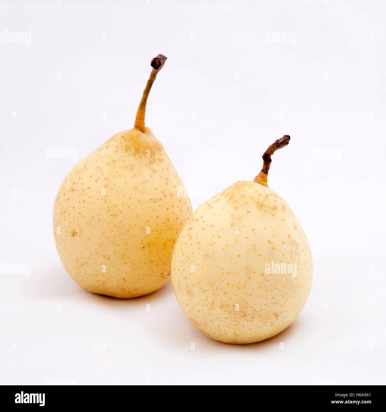 Two yellow red pears isolated on white background as package design ...