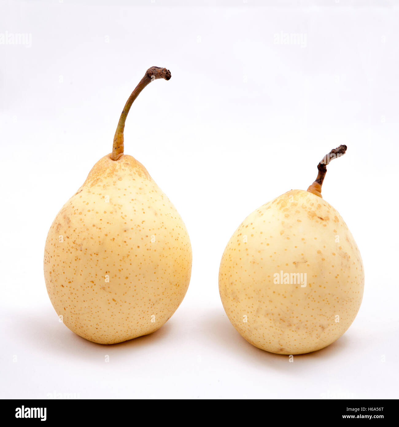 Two yellow red pears isolated on white background as package design ...