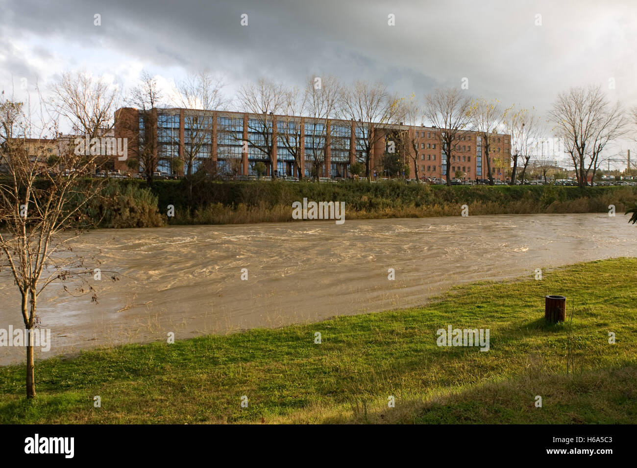 Cecina, Livorno, Tuscany - the flooded Cecina river due to heavy rains ...