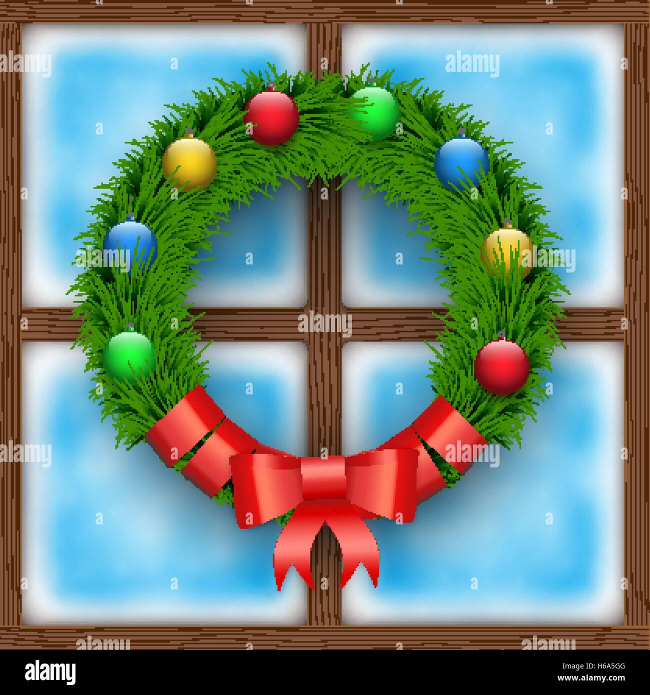 Frosted window with Christmas wreath Stock Vector Image & Art - Alamy