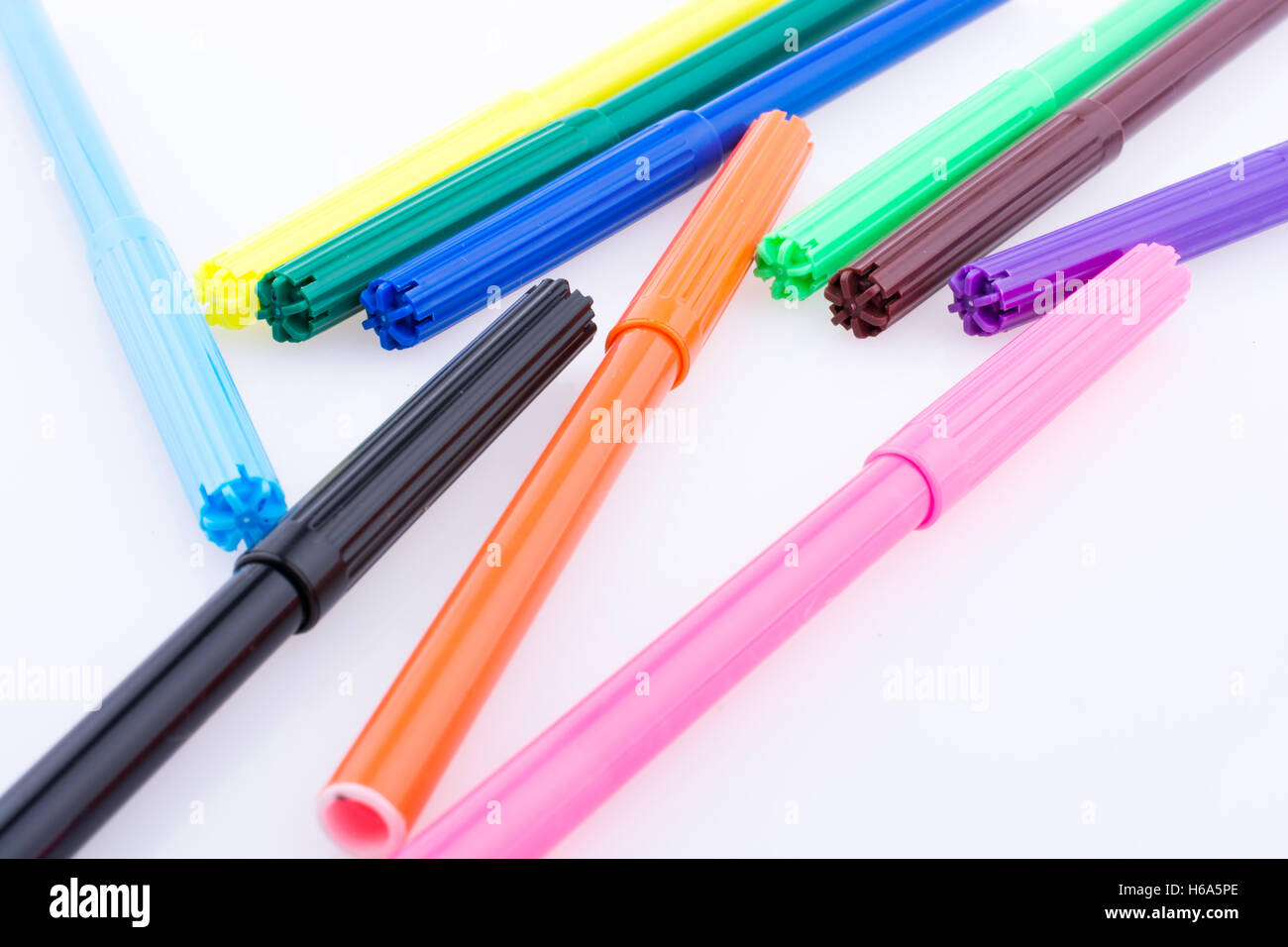 Color felt-tip pens of various color on white background Stock Photo ...