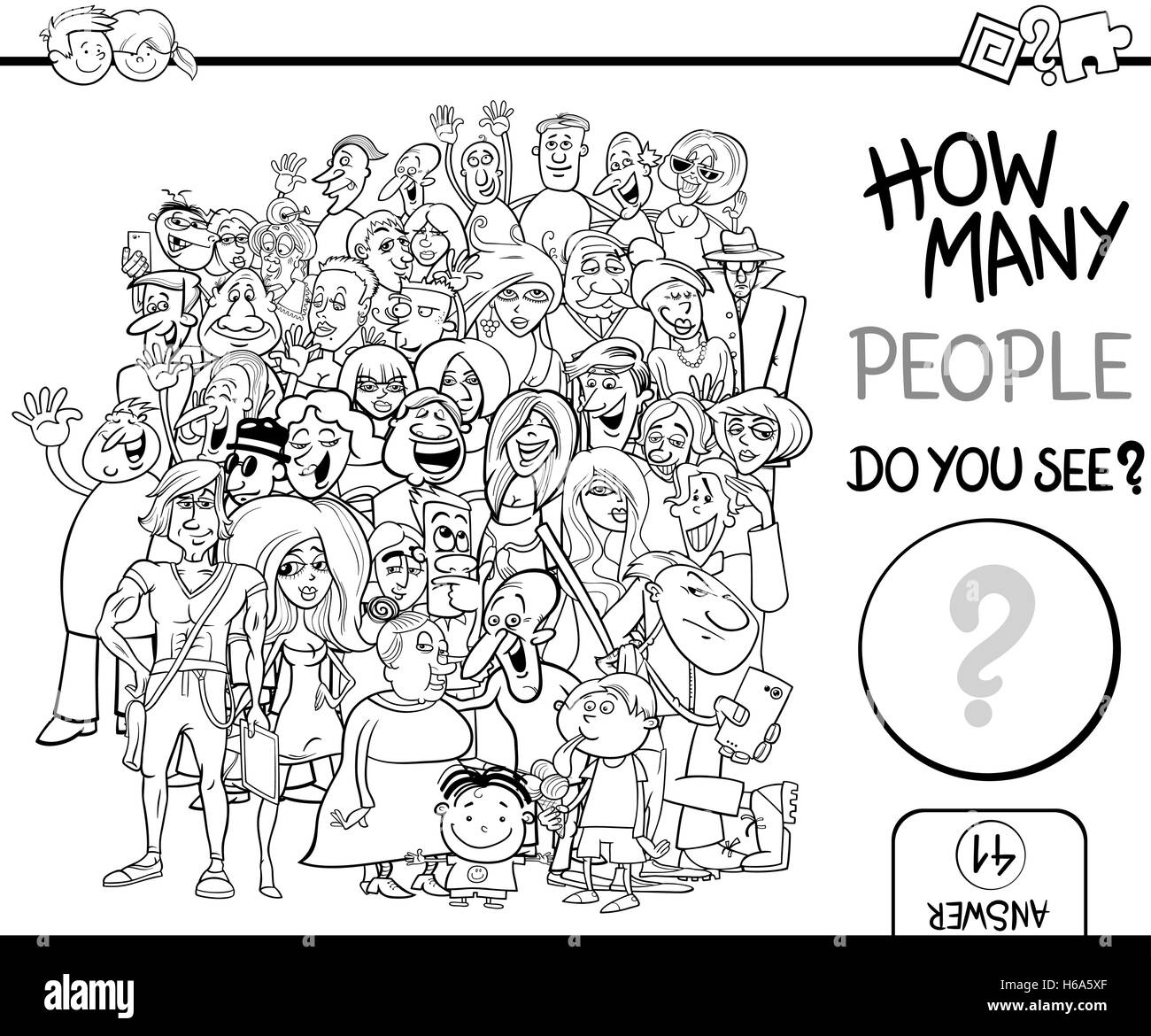 Black and White Cartoon Illustration of Educational Counting Task for ...