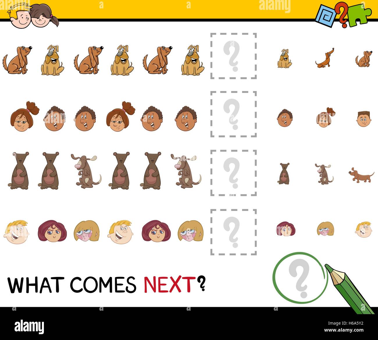 Cartoon Illustration of Completing the Pattern Educational Activity ...