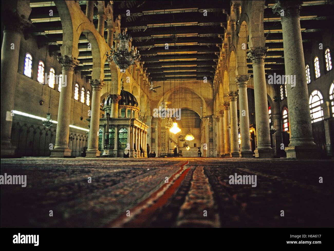 View of the 140m-long prayer hall of the Umayyad Mosque. The shrine of ...