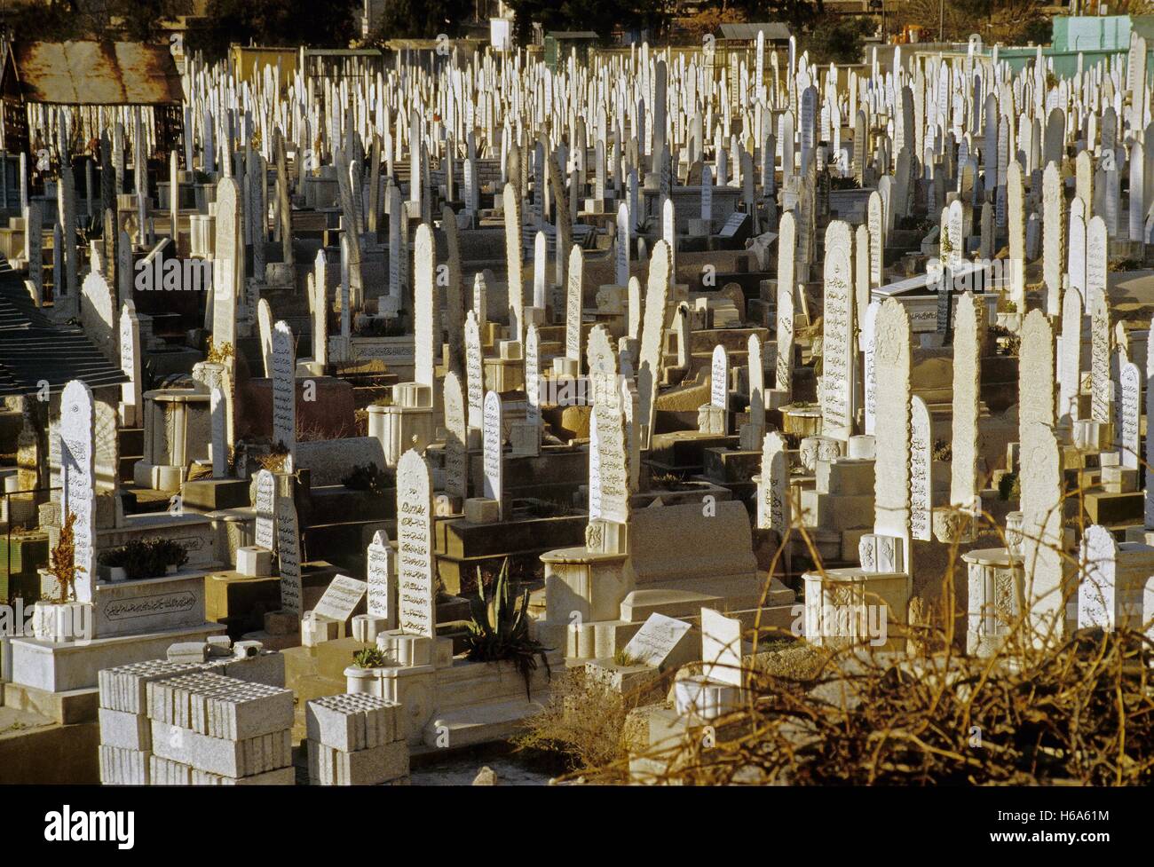 A view of the graves in the Islamic graveyard Dahdah, in the Syrian ...