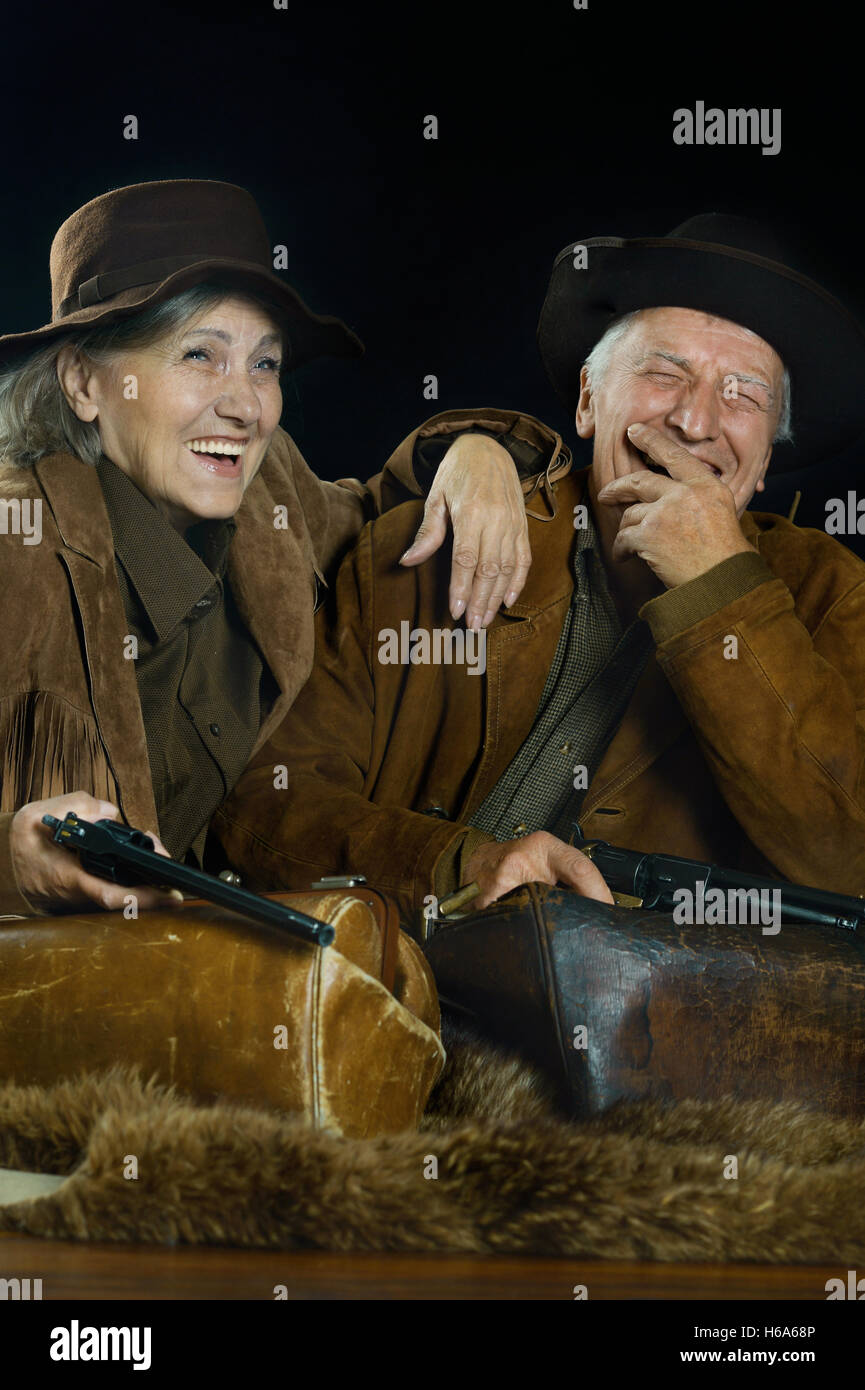 Two smiling hunters Stock Photo - Alamy