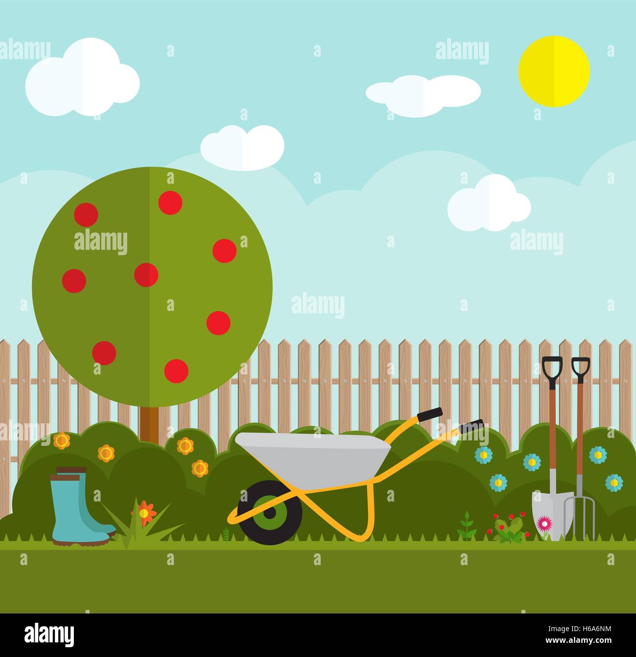 Gardening Flat Background Vector Illustration. Garden Tools, Tre Stock ...