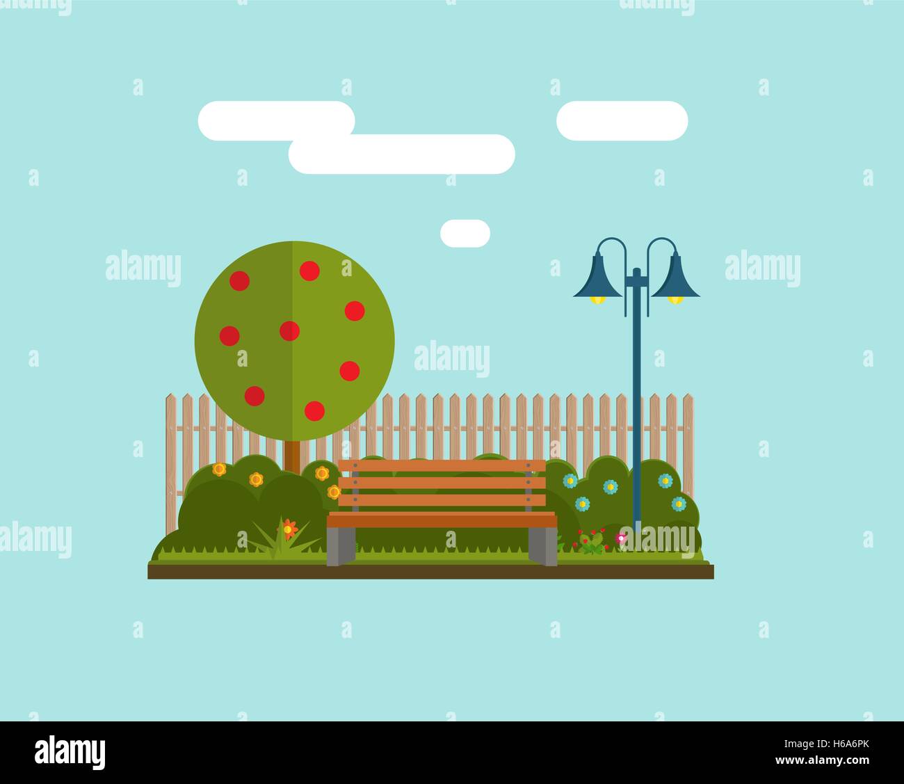 Bench under a tree in the park. Flat style vector illustration Stock ...