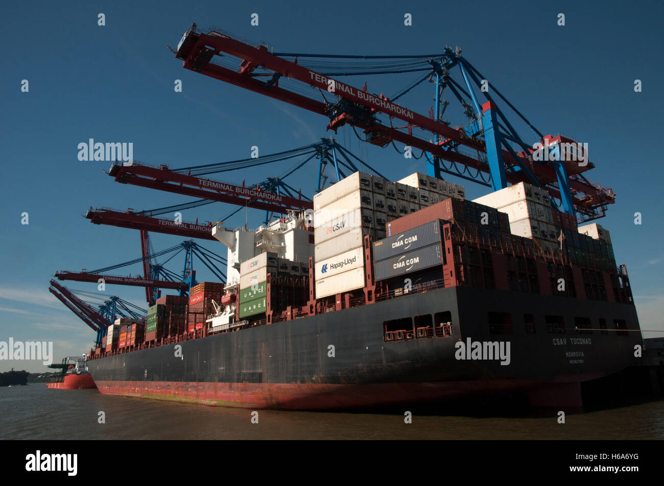 hamburg harbour container terminal with ship and cranes Stock Photo - Alamy