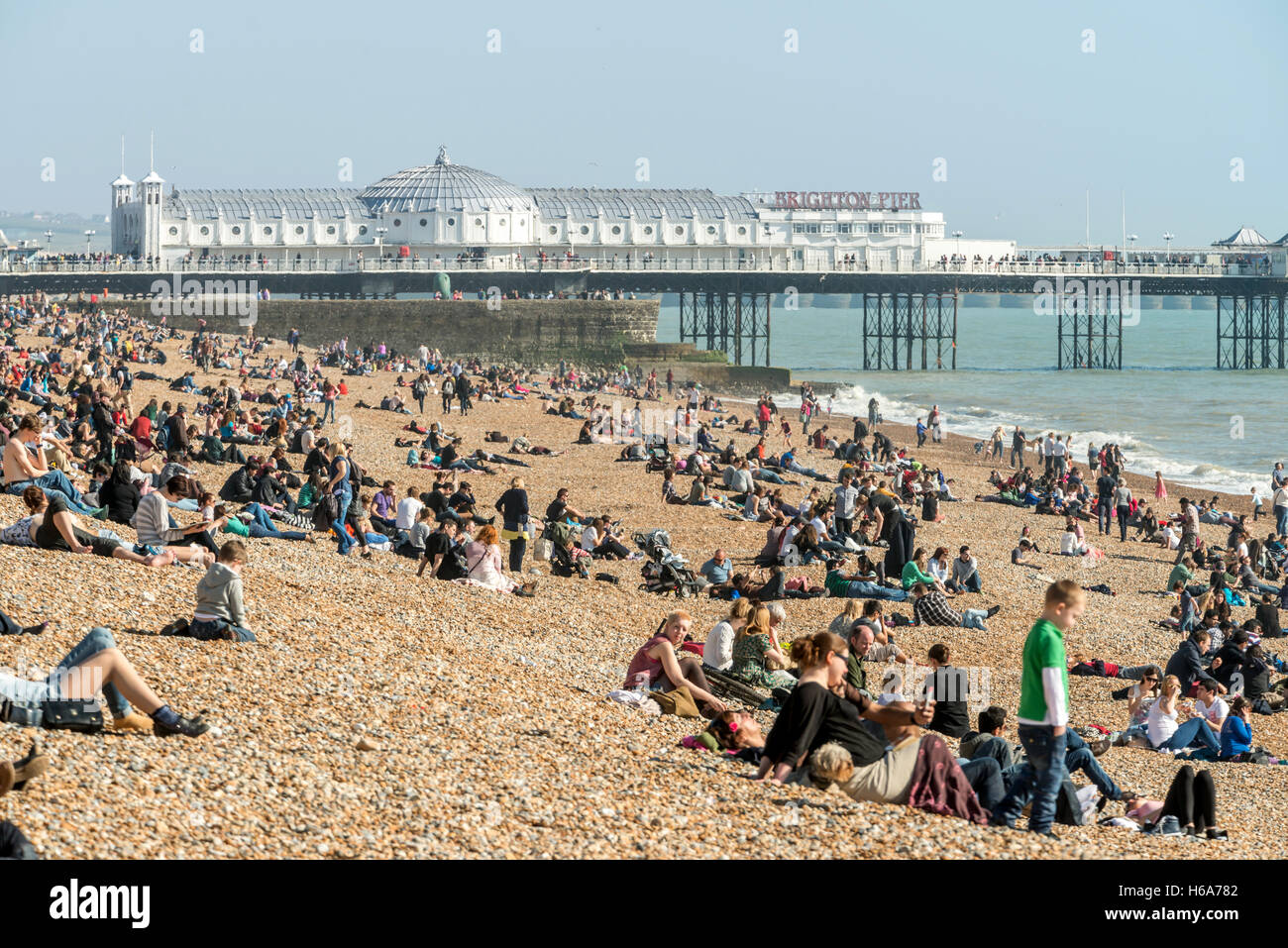 An unseasonably bright and warm March day on Brighton seafront Stock ...