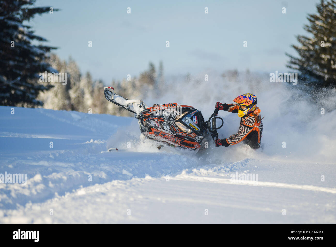 Snowmobile jumping extreme snowmobiling hi-res stock photography and ...