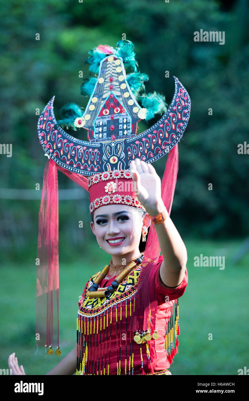 Toraja traditional dancer with colourful traditional costume. The dance ...