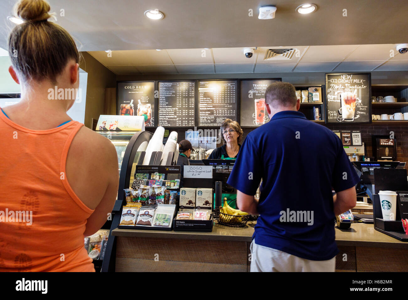 Florida,South,Ormond Beach,Starbucks Coffee,interior inside,counter ...