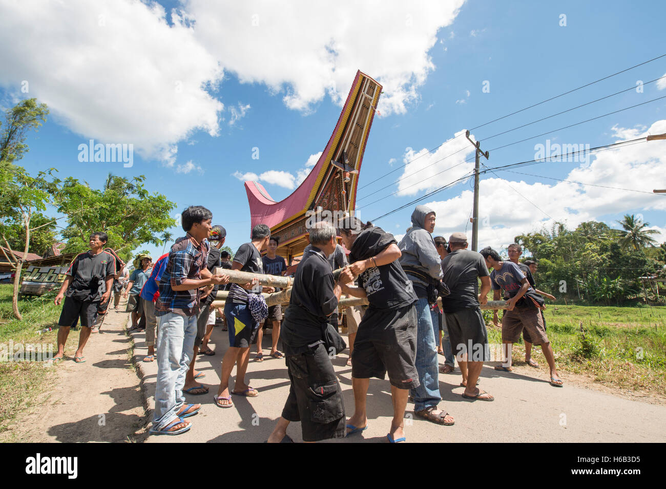 Family and relatives parade the coffin to the special burial site ...