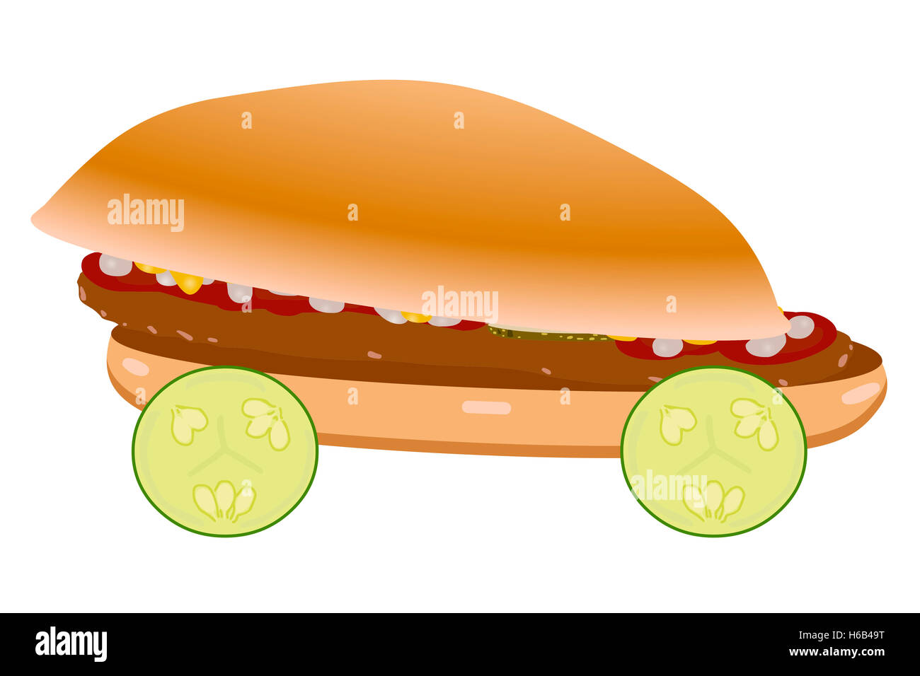 Racing burger car metaphor isolated illustration Stock Photo - Alamy