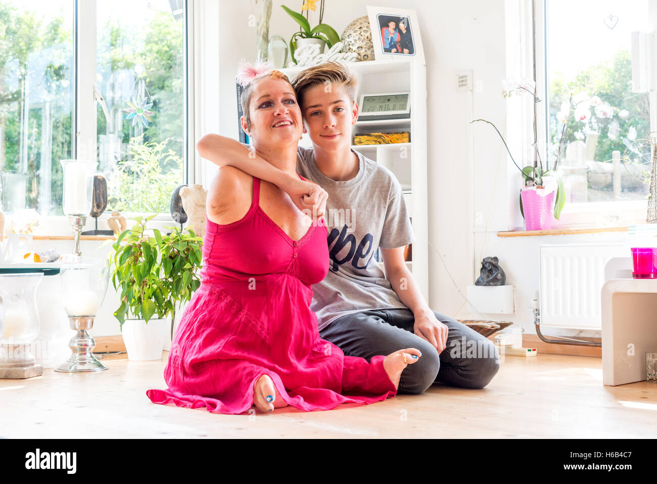 Artist Alison Lapper at home in Shoreham-by-Sea, with her son, Parys ...