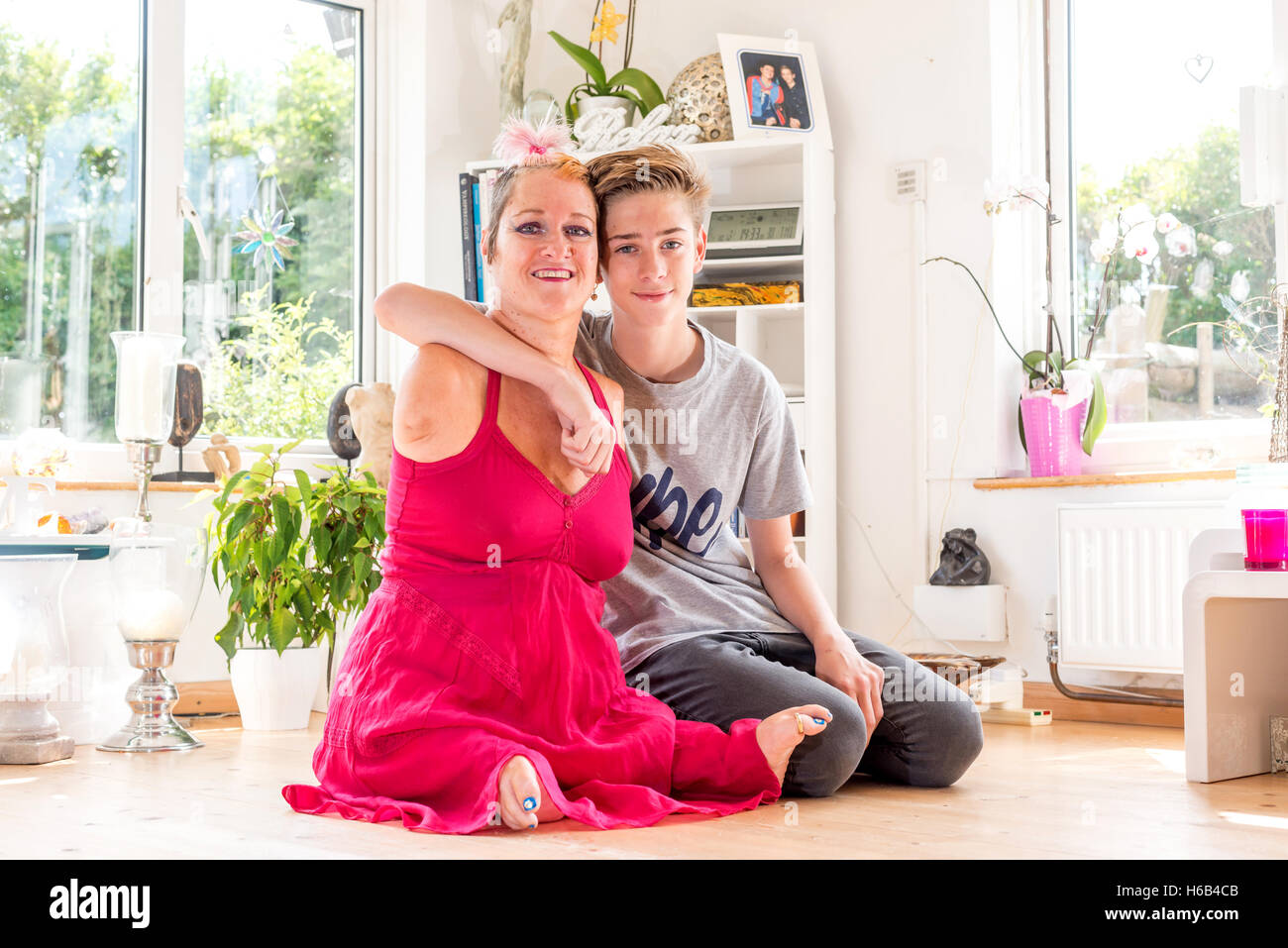 Artist Alison Lapper at home in Shoreham-by-Sea, with her son, Parys ...