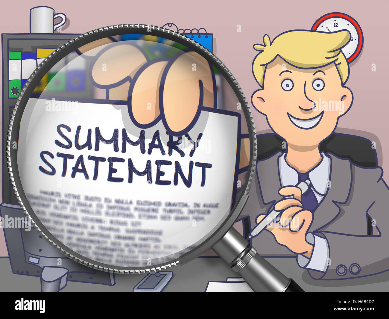 Summary Statement through Magnifying Glass. Doodle Style Stock Photo ...