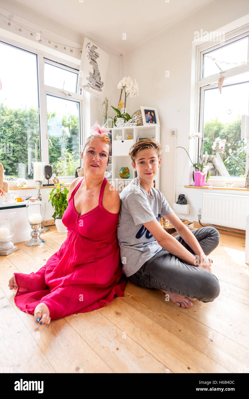 Artist Alison Lapper at home in Shoreham-by-Sea, with her son, Parys ...
