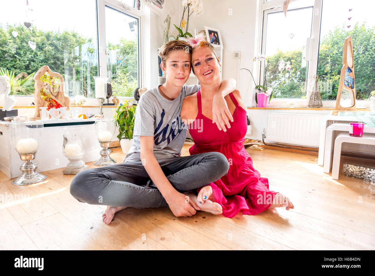 Artist Alison Lapper at home in Shoreham-by-Sea, with her son, Parys ...