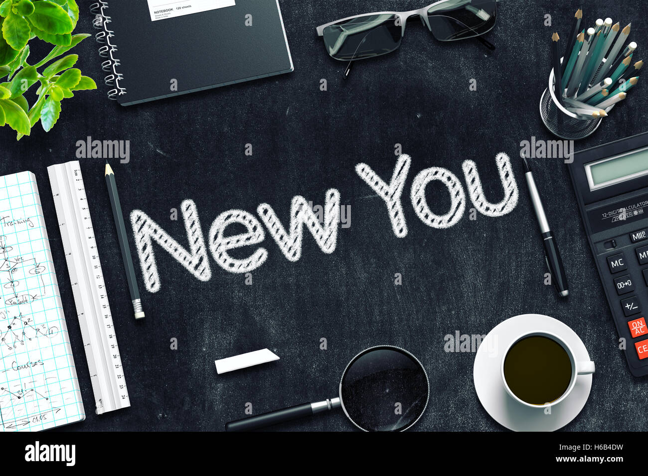 New You on Black Chalkboard. 3D Rendering Stock Photo - Alamy