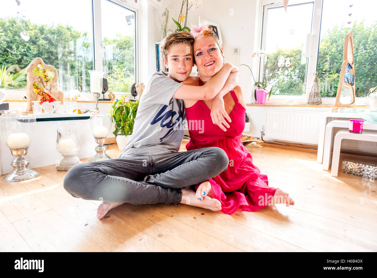 Artist Alison Lapper at home in Shoreham-by-Sea, with her son, Parys ...