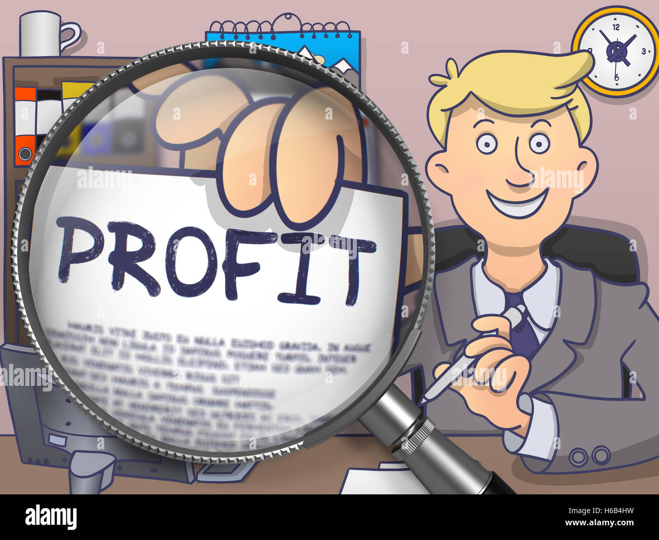 Profit through Magnifying Glass. Doodle Style Stock Photo - Alamy